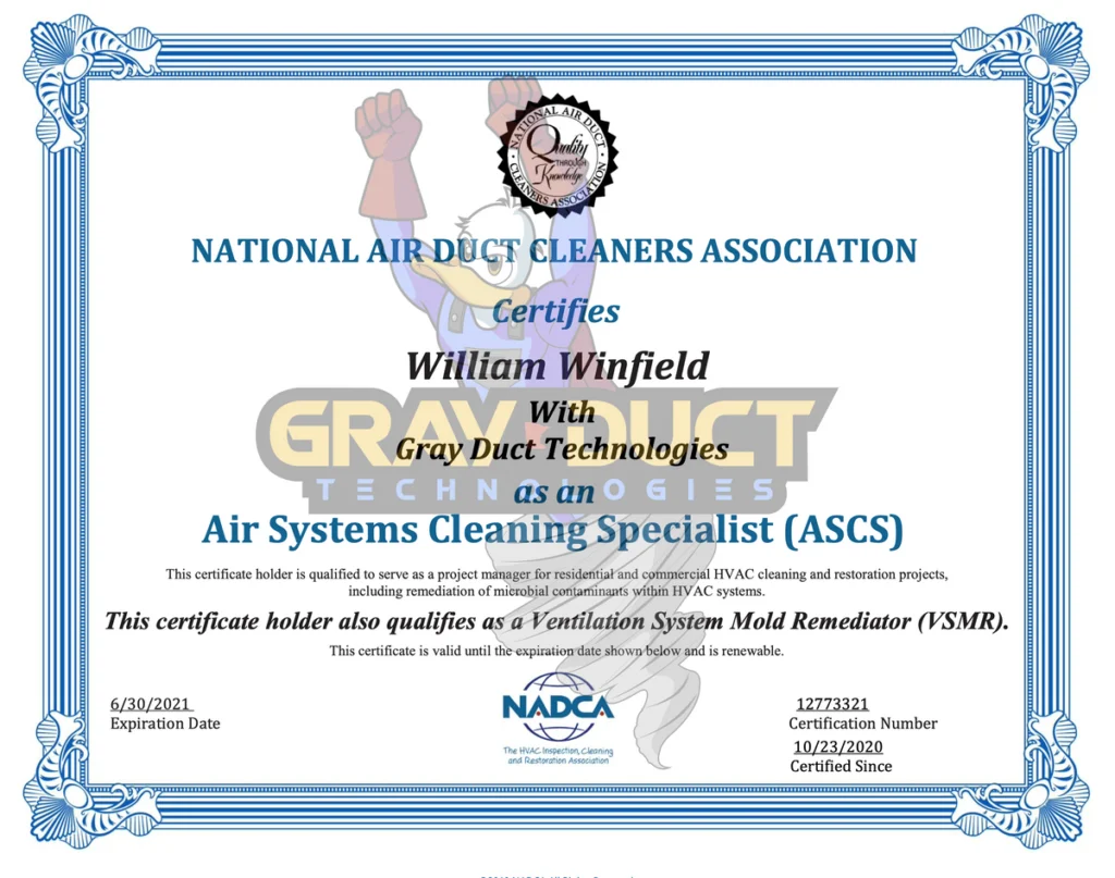Certifications | Gray Duct Credentials